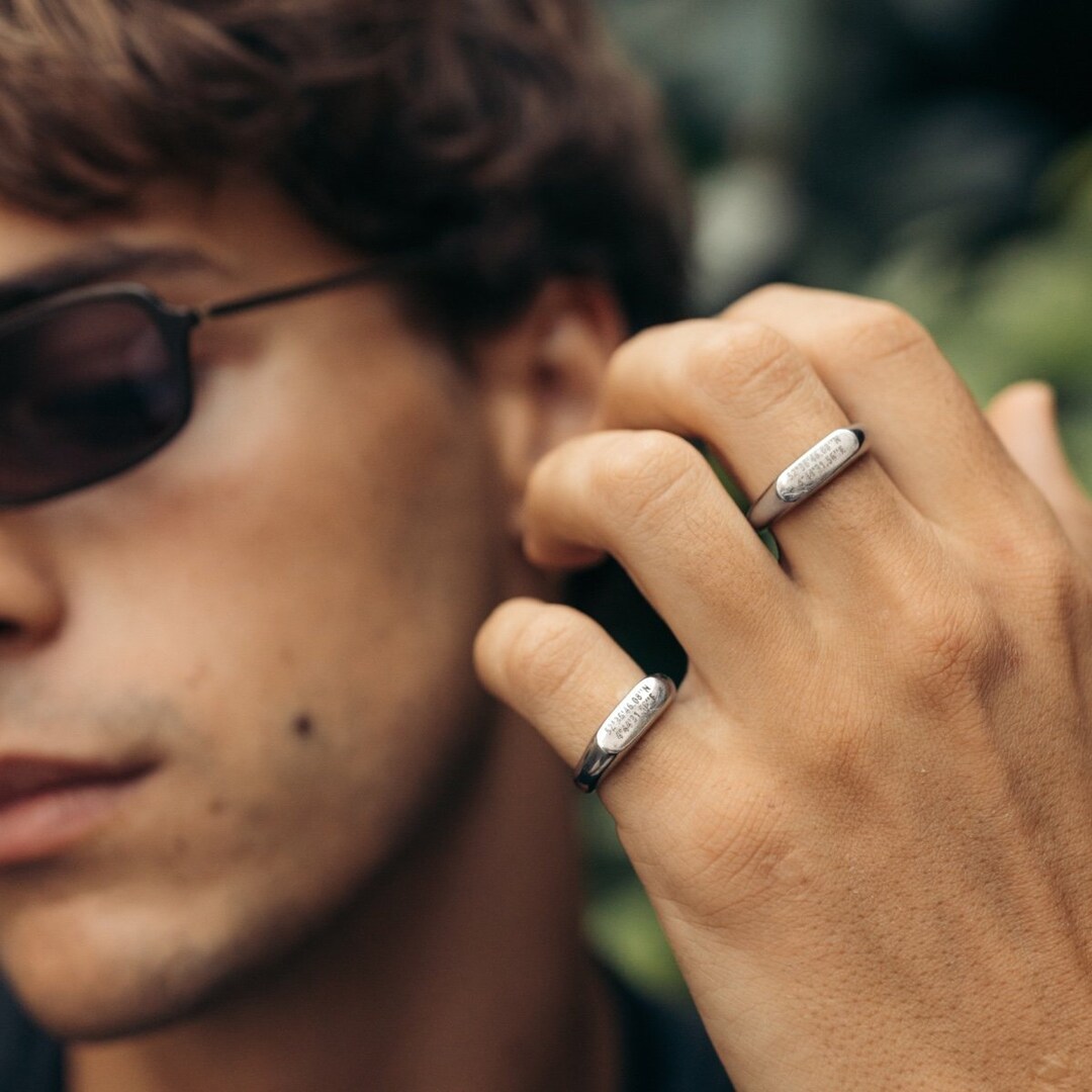 Custom Text Ring, Coordinates Ring, Engraved Ring, Personalized ...