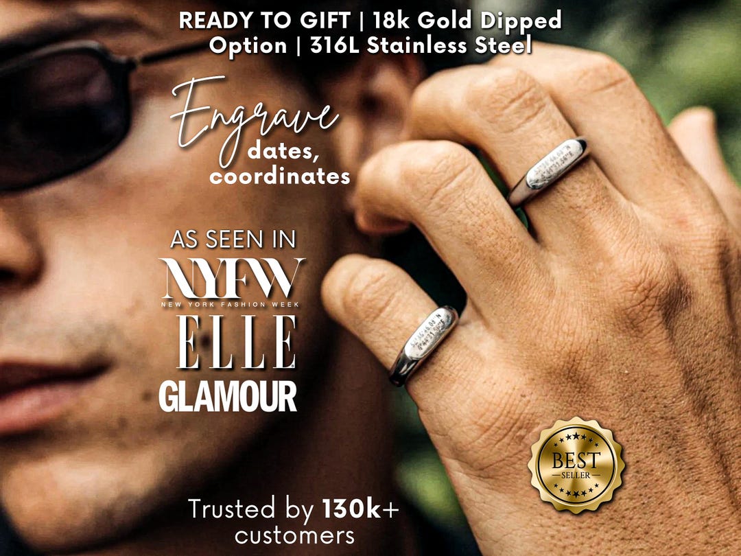 Custom Coordinates Ring, Mens Gold Ring, Male Promise Rings for ...