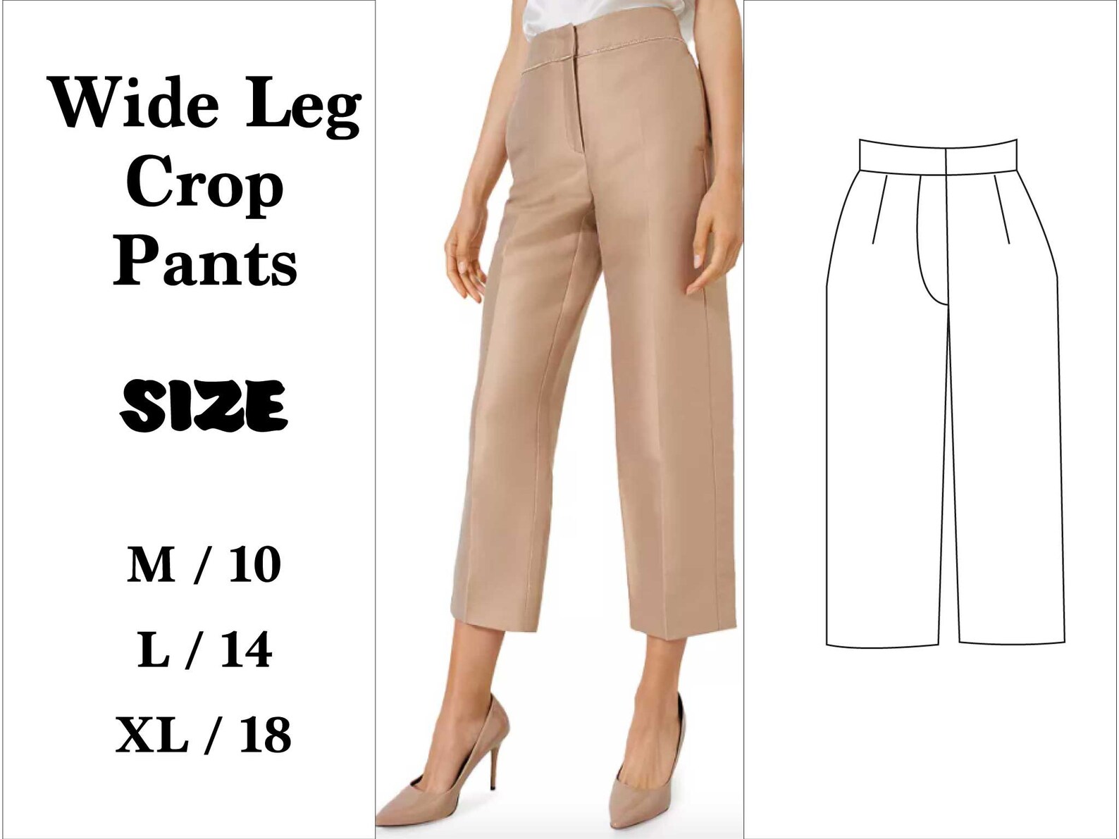 Crop Pants M L XL PDF Sewing Pattern Wide Leg Crop Trousers | Etsy