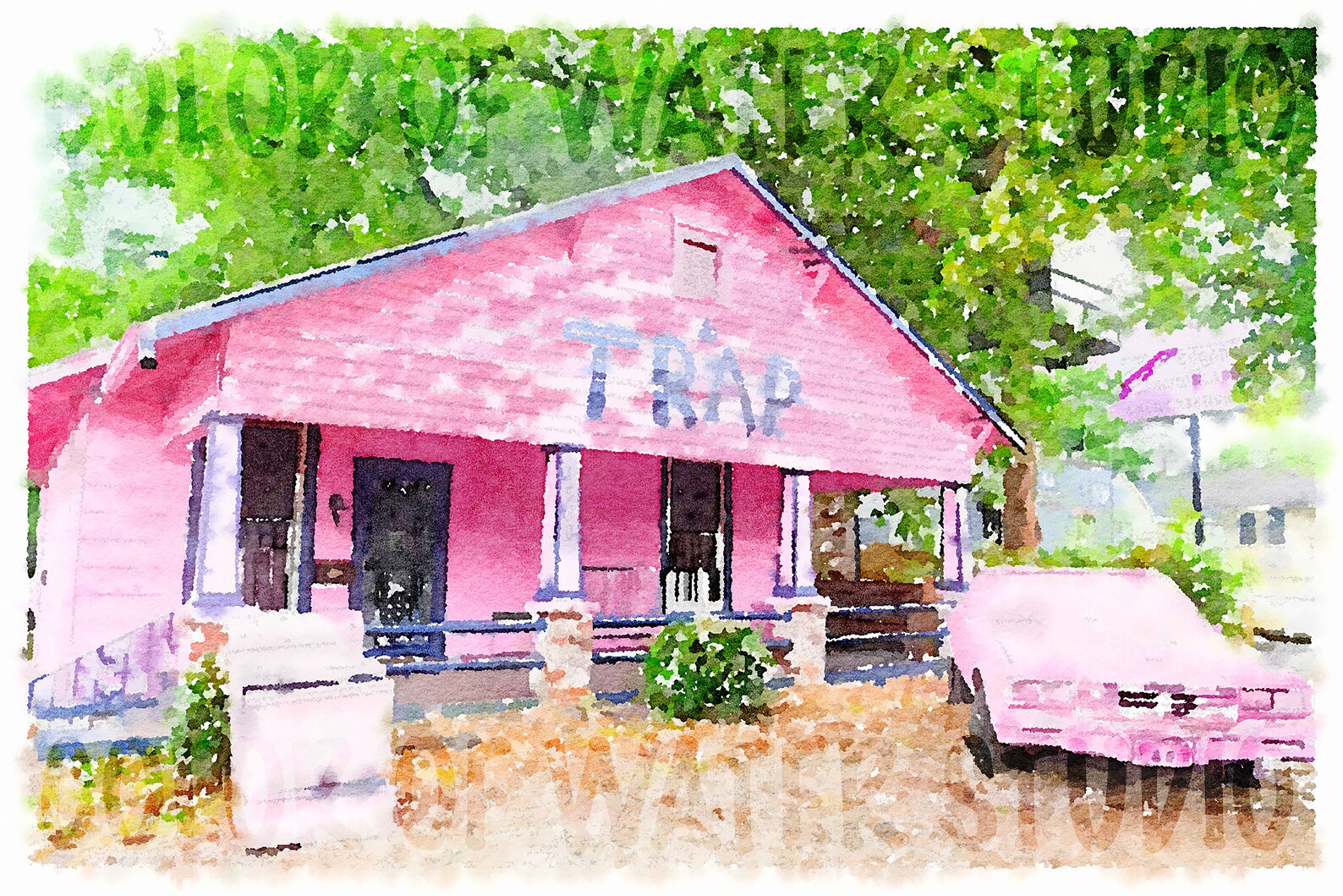 Pink Trap House Watercolor Print/digital Print/download Print/hip Hip ...