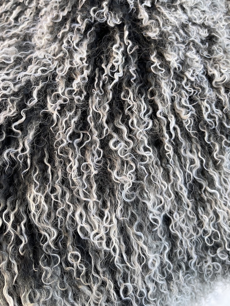 Black W White Tip Tibetan Curly Lamb Mongolian Soft Real Fur Doll Hair ...