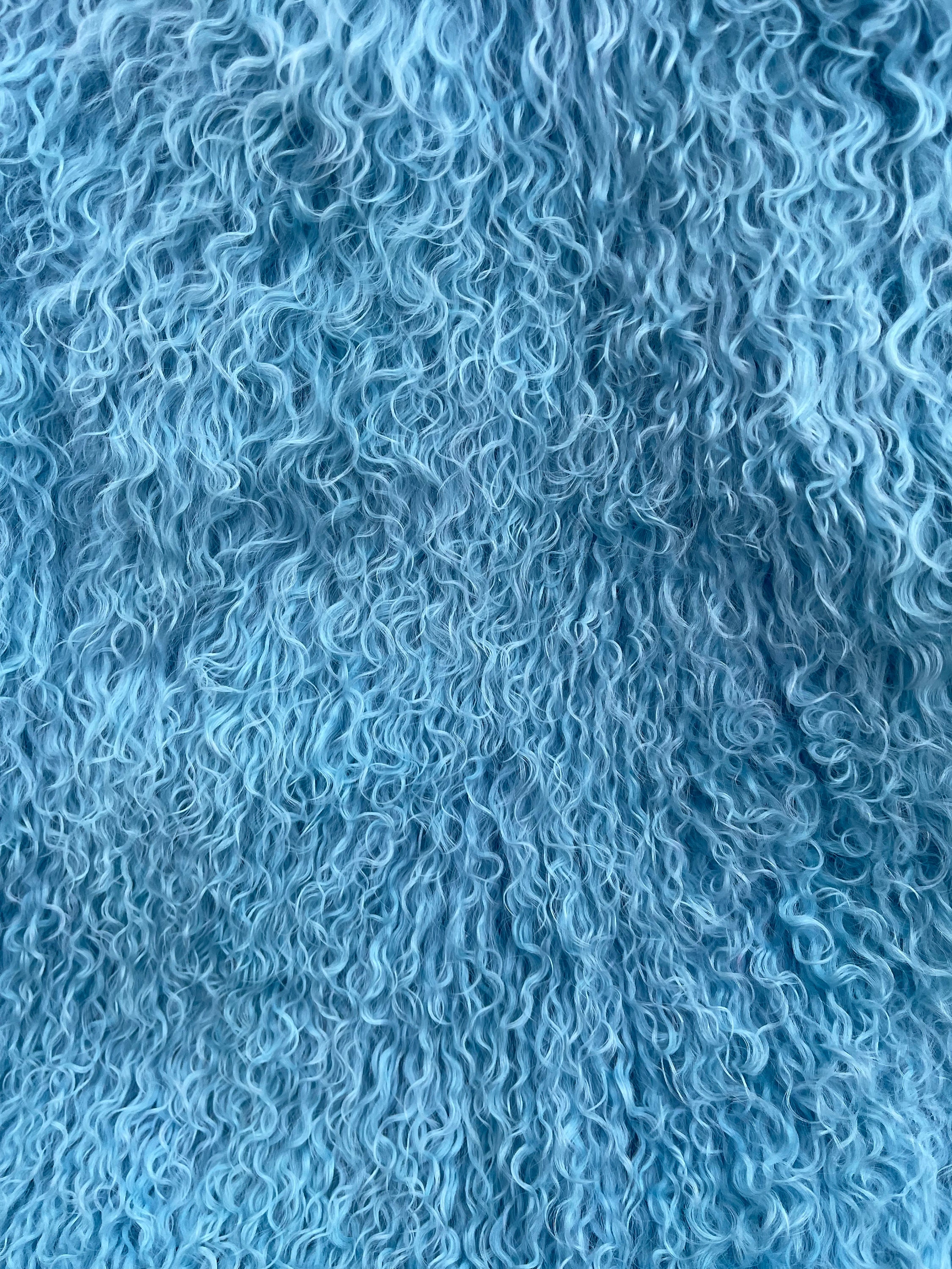 Light Blue Tibetan Curly Lamb Mongolian Soft Real Fur Doll Hair Reroot ...