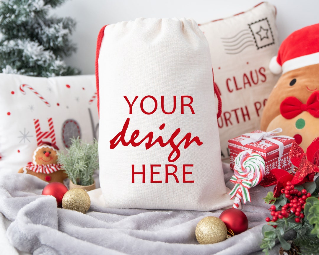 Santa Sack Mockup Natural Gift Bag Christmas Sack Mock up Festive Gift ...