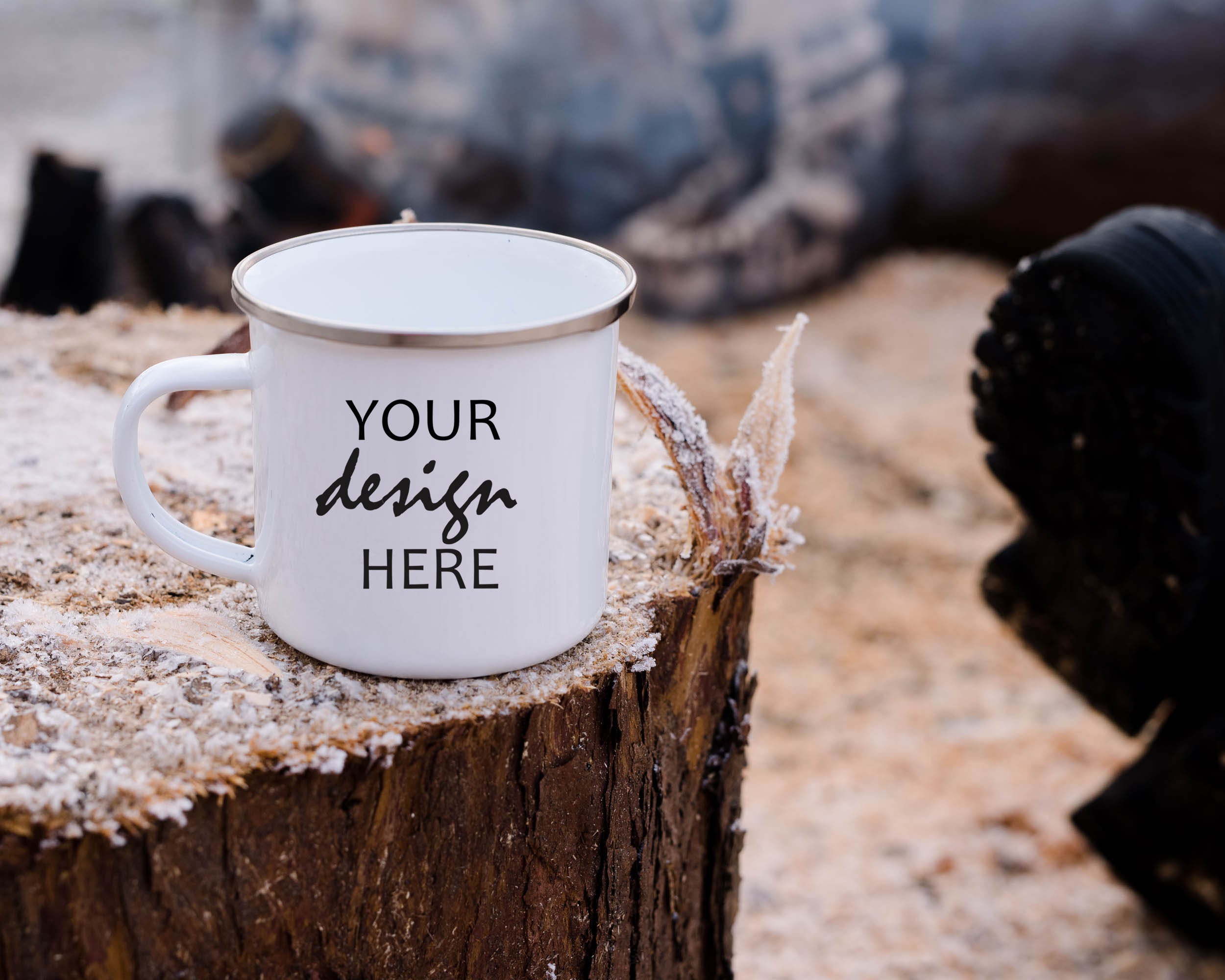 4 X White Enamel Camping Cup Mockups Coffee Cup Mug Mock up Stock ...