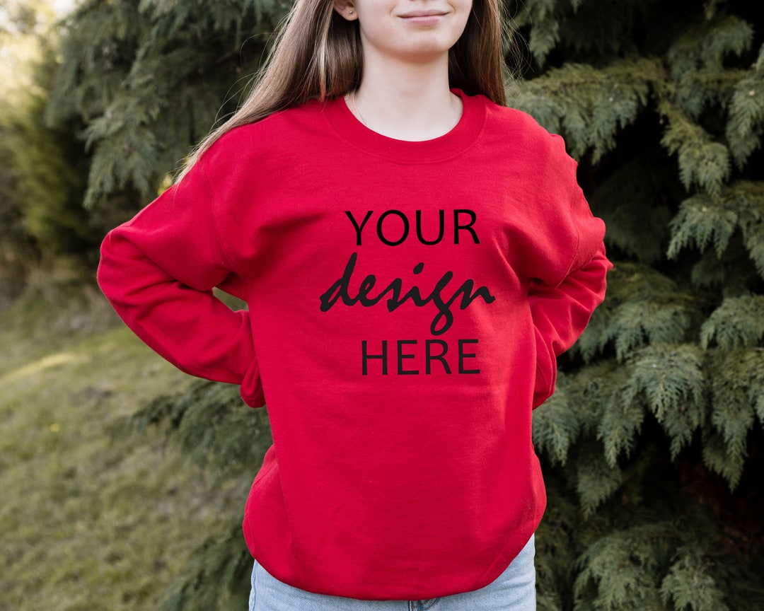 Red Sweater Mockup Gildan 18000 Mockup Gildan Sweatshirt Mockup ...