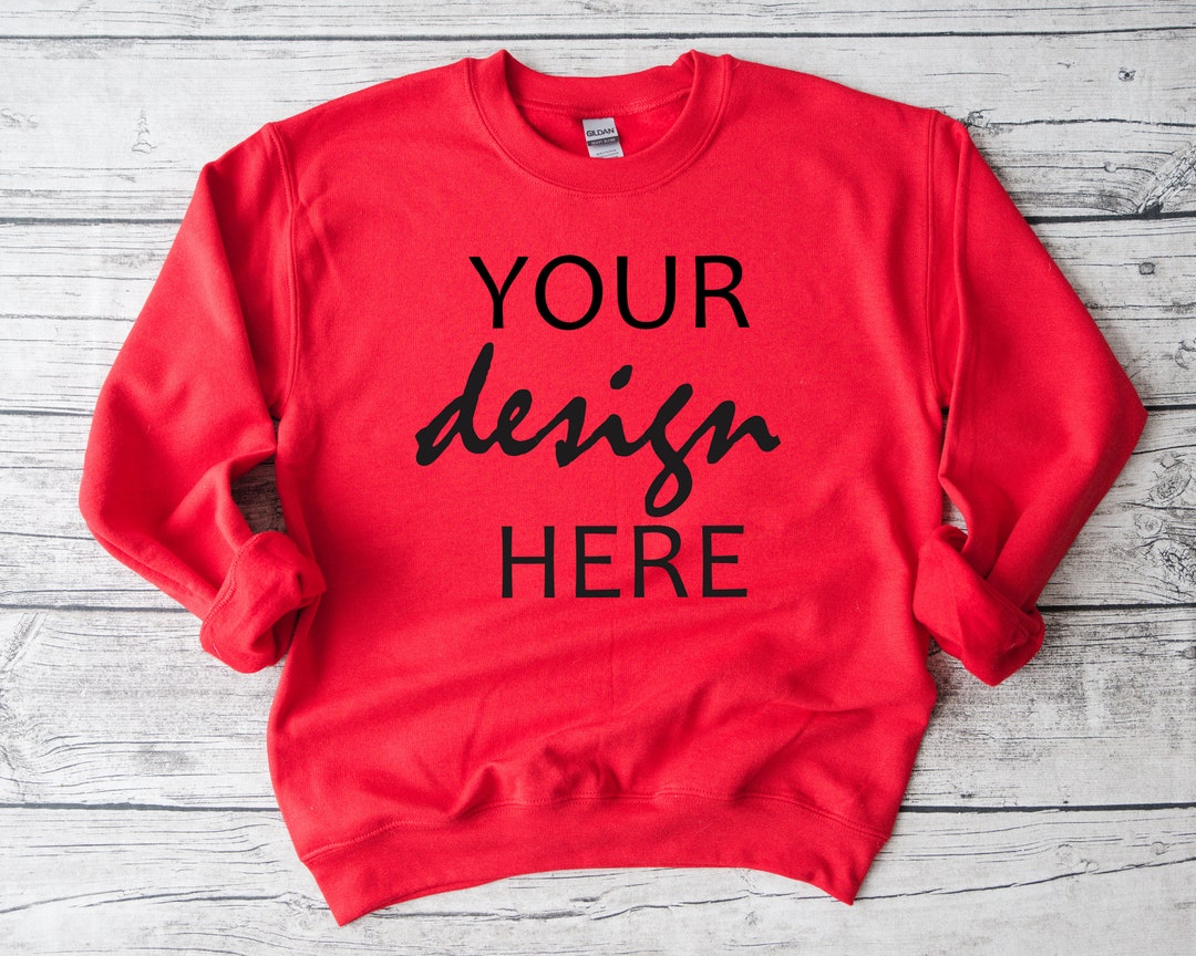 Red Sweater Mockup Gildan 18000 Mockup Gildan Red Sweatshirt Mockup ...