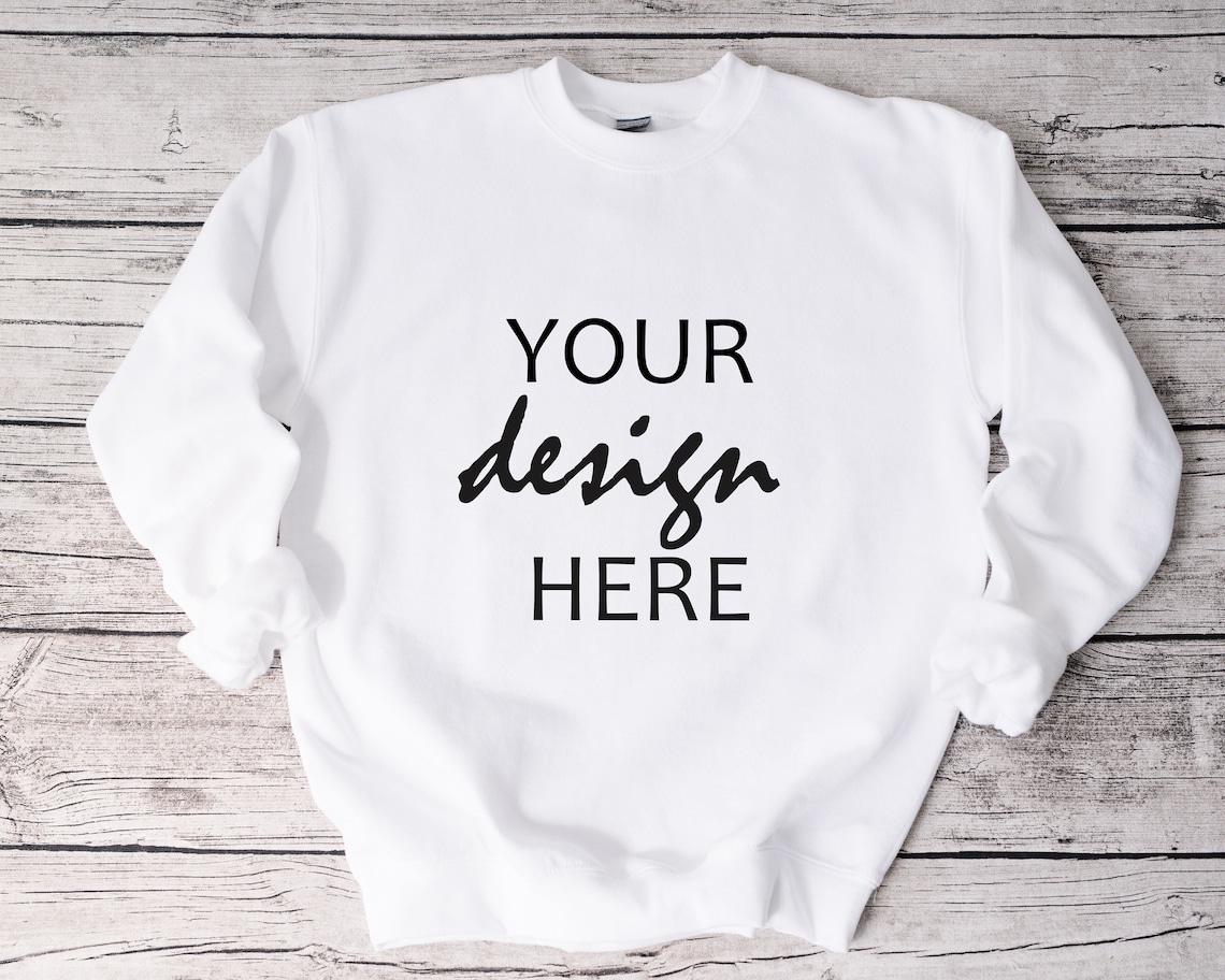 White Sweater Mockup Gildan 18000 Mockup Gildan White Sweatshirt Mockup ...
