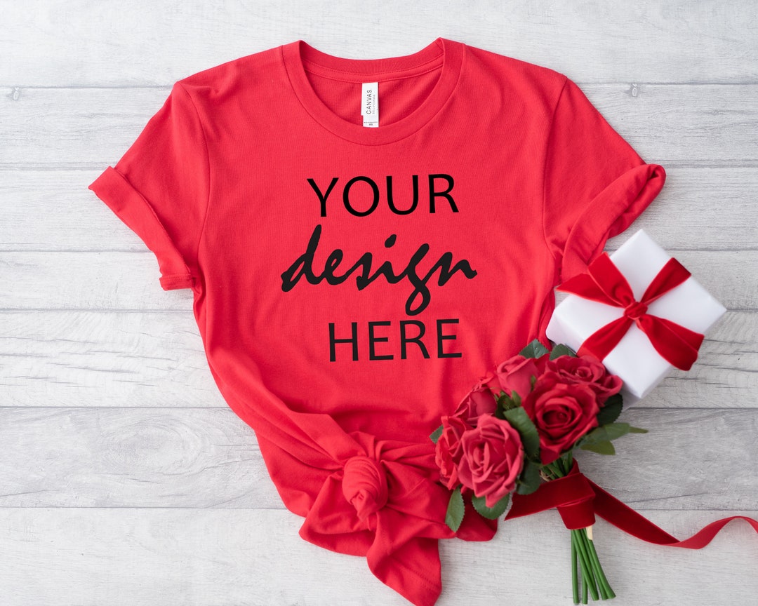 Valentines Day Mock up Red Tshirt Mockup Bella Canvas Shirt Styled ...