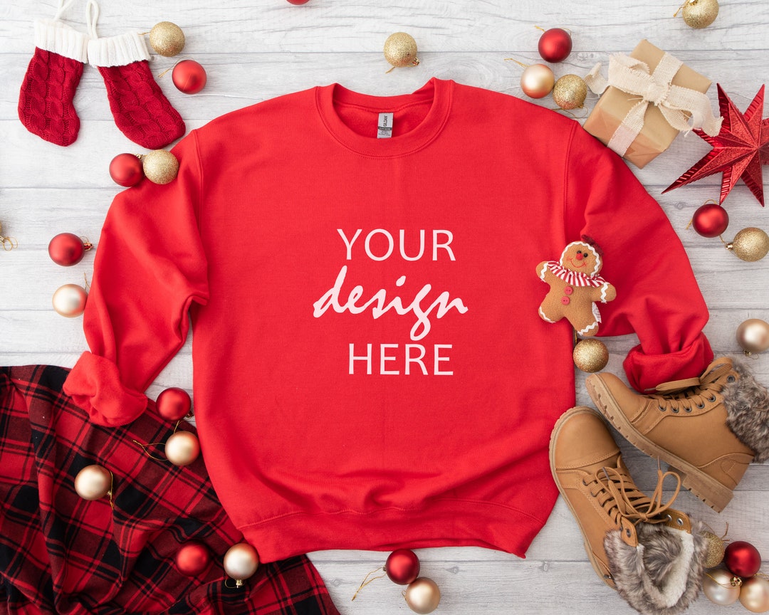Red Sweater Mockup Gildan 18000 Mockup Gildan Red Christmas Sweatshirt ...