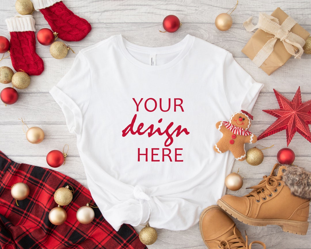 Christmas Bella Canvas Shirt Mockups Festive White T-shirt Mock up ...