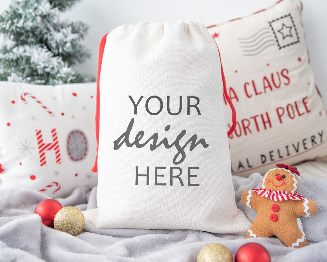 Santa Sack Mockup Natural Gift Bag Christmas Sack Mock up Festive Gift ...