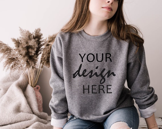 Gildan 18000 Mockup Graphite Heather Grey Sweater Mockup | Etsy
