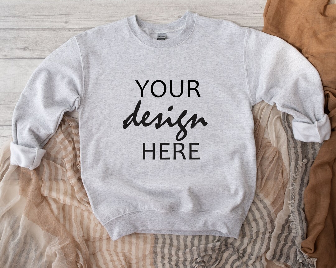Ash Grey Sweater Mockup Gildan 18000 Mockup Autumn Sweatshirt Mockup ...