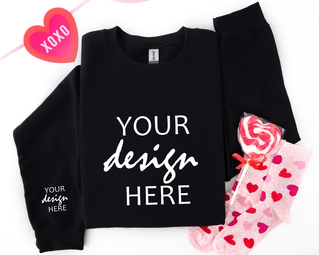Black Valentine's Day Sweater Mockup Gildan 18000 Mockup Gildan Black ...