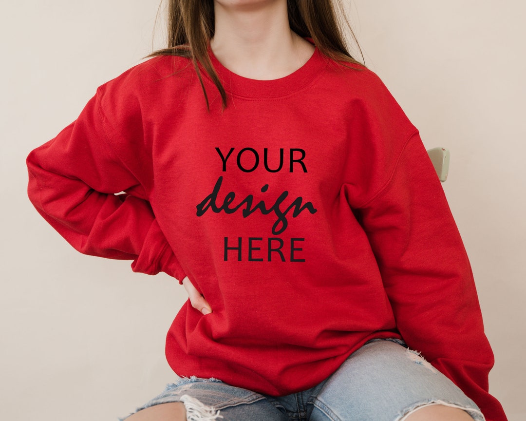 Red Sweater Mockup Gildan 18000 Mockup Gildan Sweatshirt Mockup ...