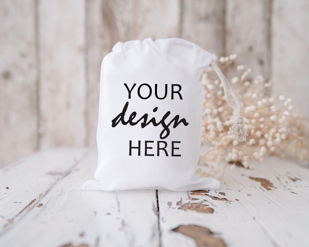 White Drawstring Bag Mockup Gift Bag Sack Mock up Gift Pouch Mock-up ...