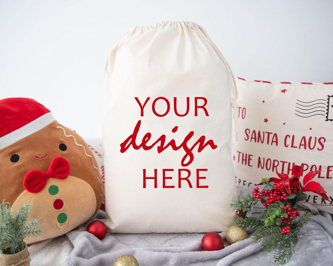 Santa Sack Mockup Natural Gift Bag Christmas Sack Mock up Festive Gift ...