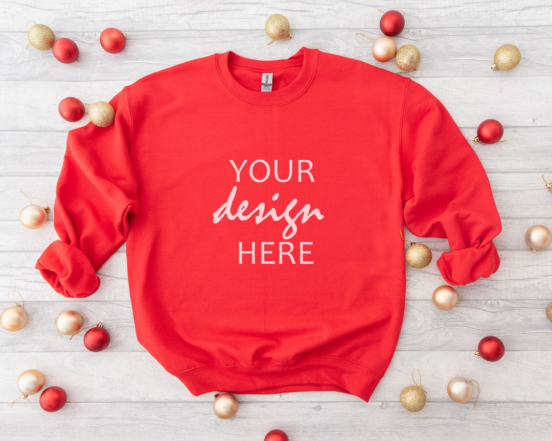 Red Sweater Mockup Gildan 18000 Mockup Gildan Red Christmas Sweatshirt ...