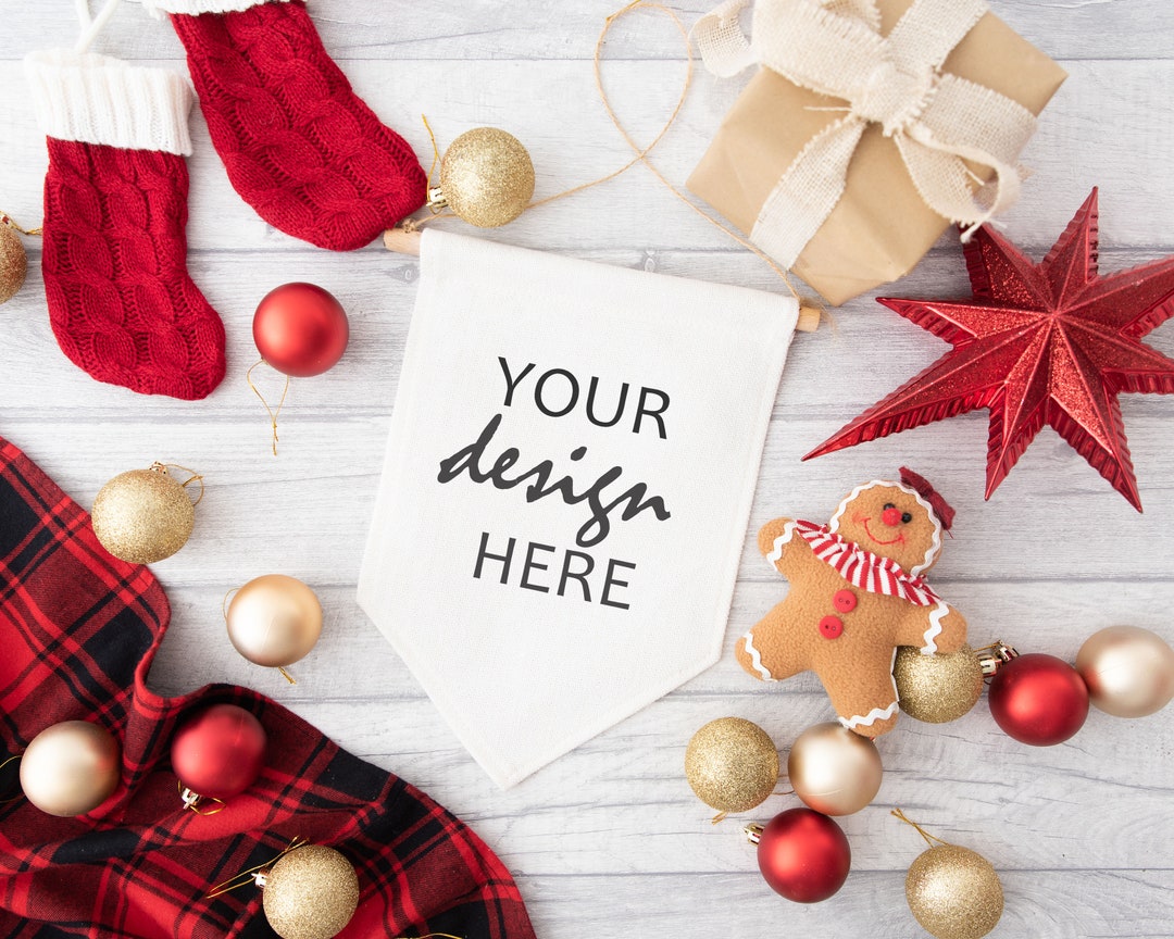 Christmas Pennant Mockup Flag Mockup Sublimation Linen Banner Flag ...