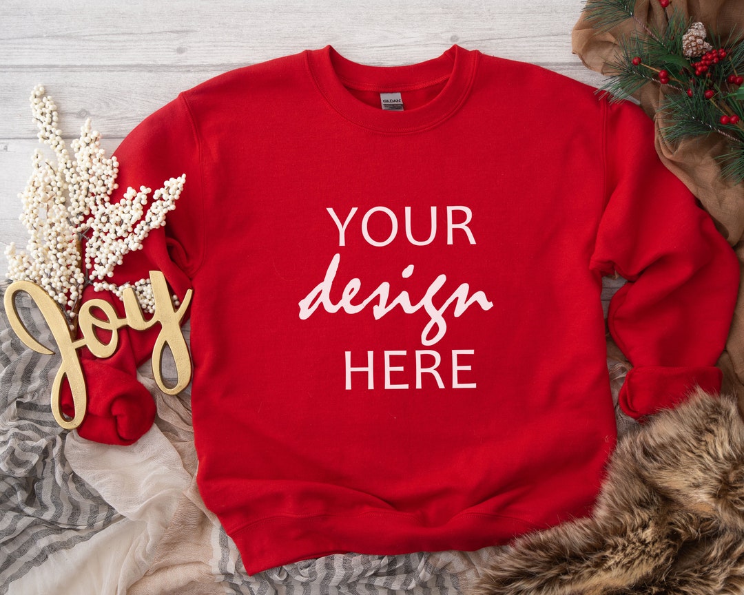 Red Sweater Mockup Gildan 18000 Mockup Gildan Red Christmas Sweatshirt ...