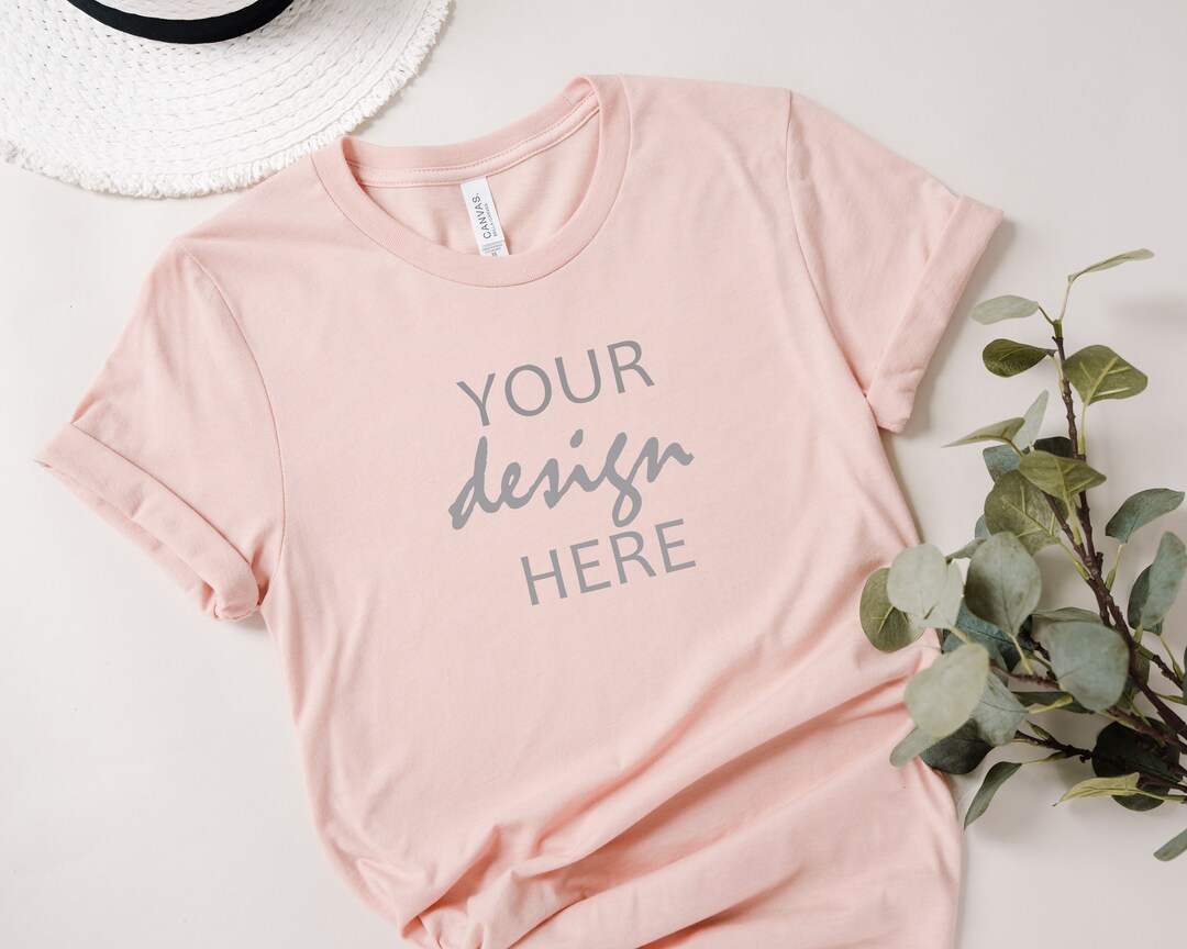 4 x Bella Canvas 3001 Mockup Heather Peach Shirt Mockup T-shirt Mock-up ...