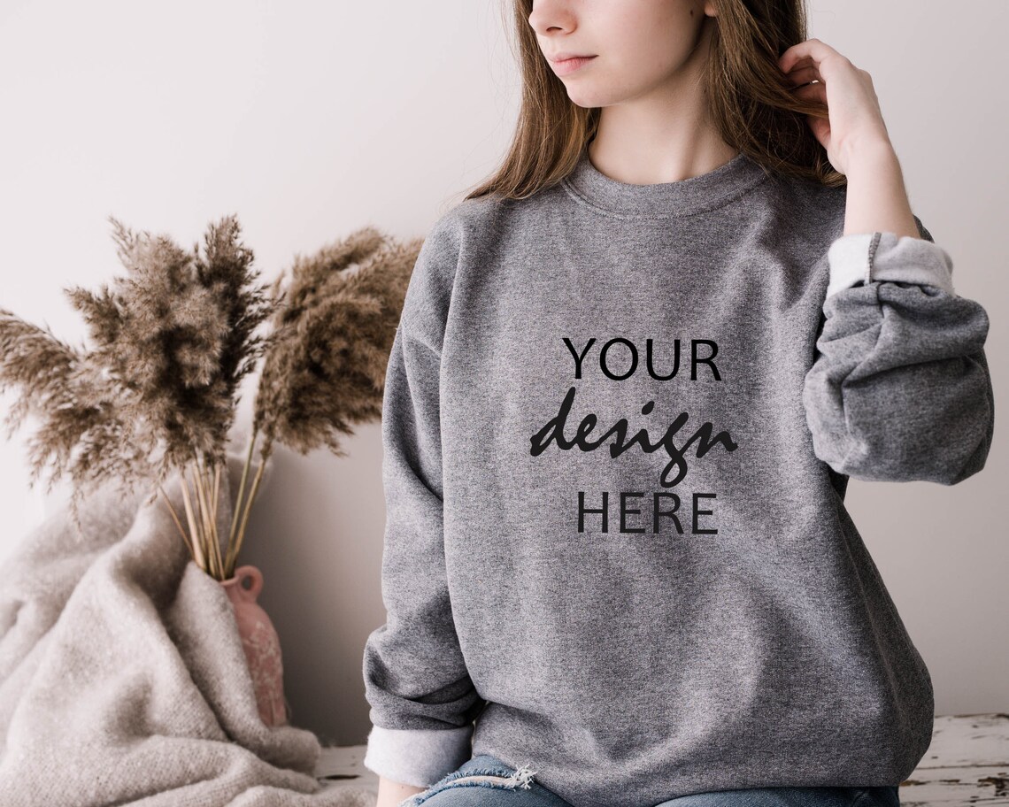 Gildan 18000 Mockup Graphite Heather Grey Sweater Mockup - Etsy