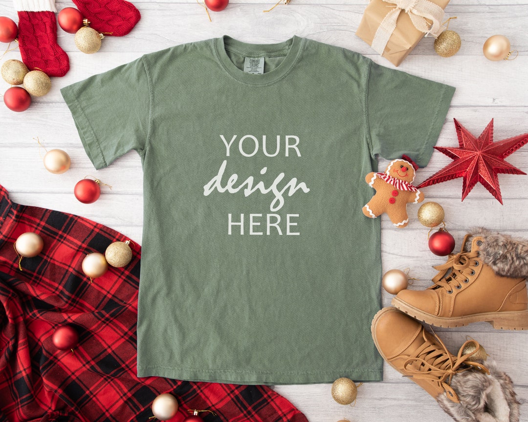 Christmas Comfort Colors Shirt Mockup Festive Moss T-shirt Mock up ...