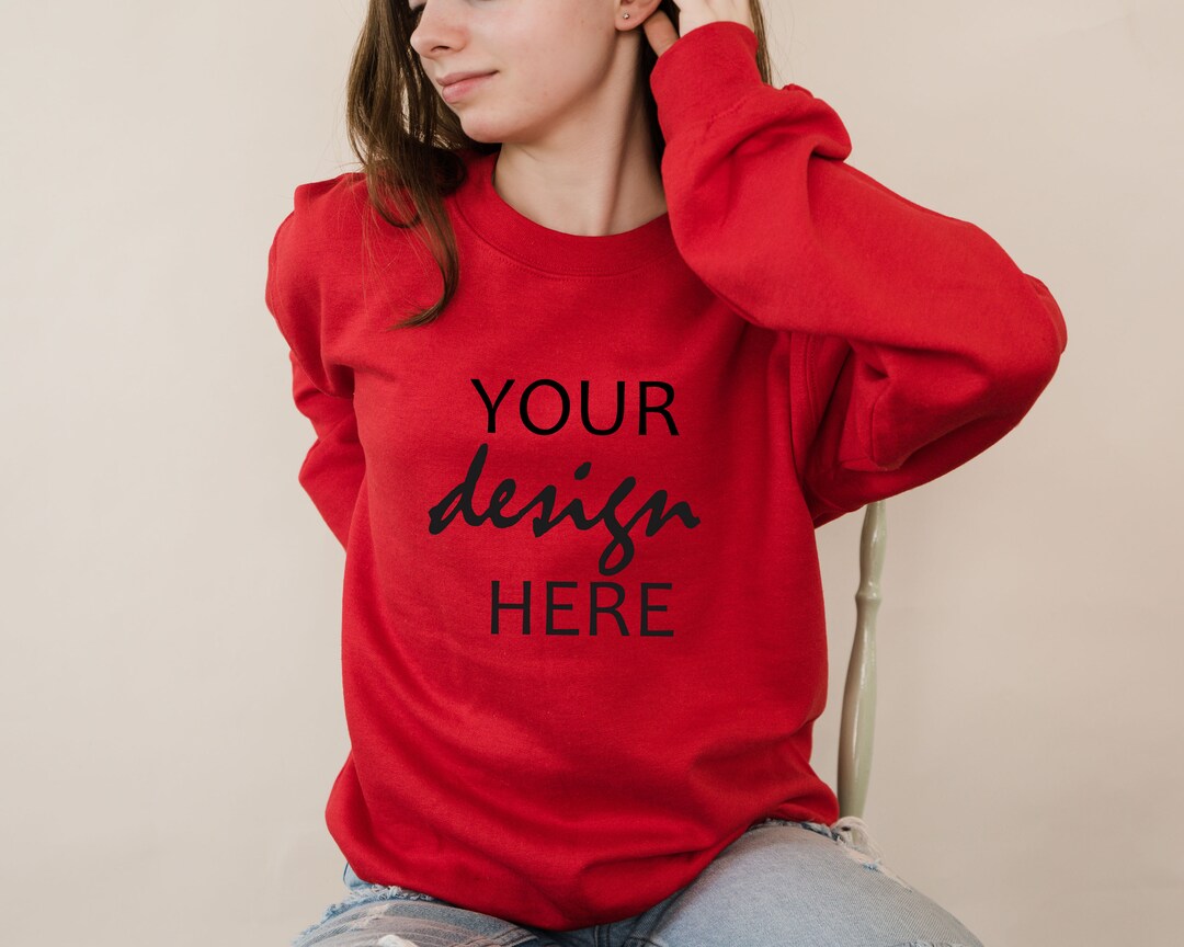 Red Sweater Mockup Gildan 18000 Mockup Gildan Sweatshirt Mockup Model ...