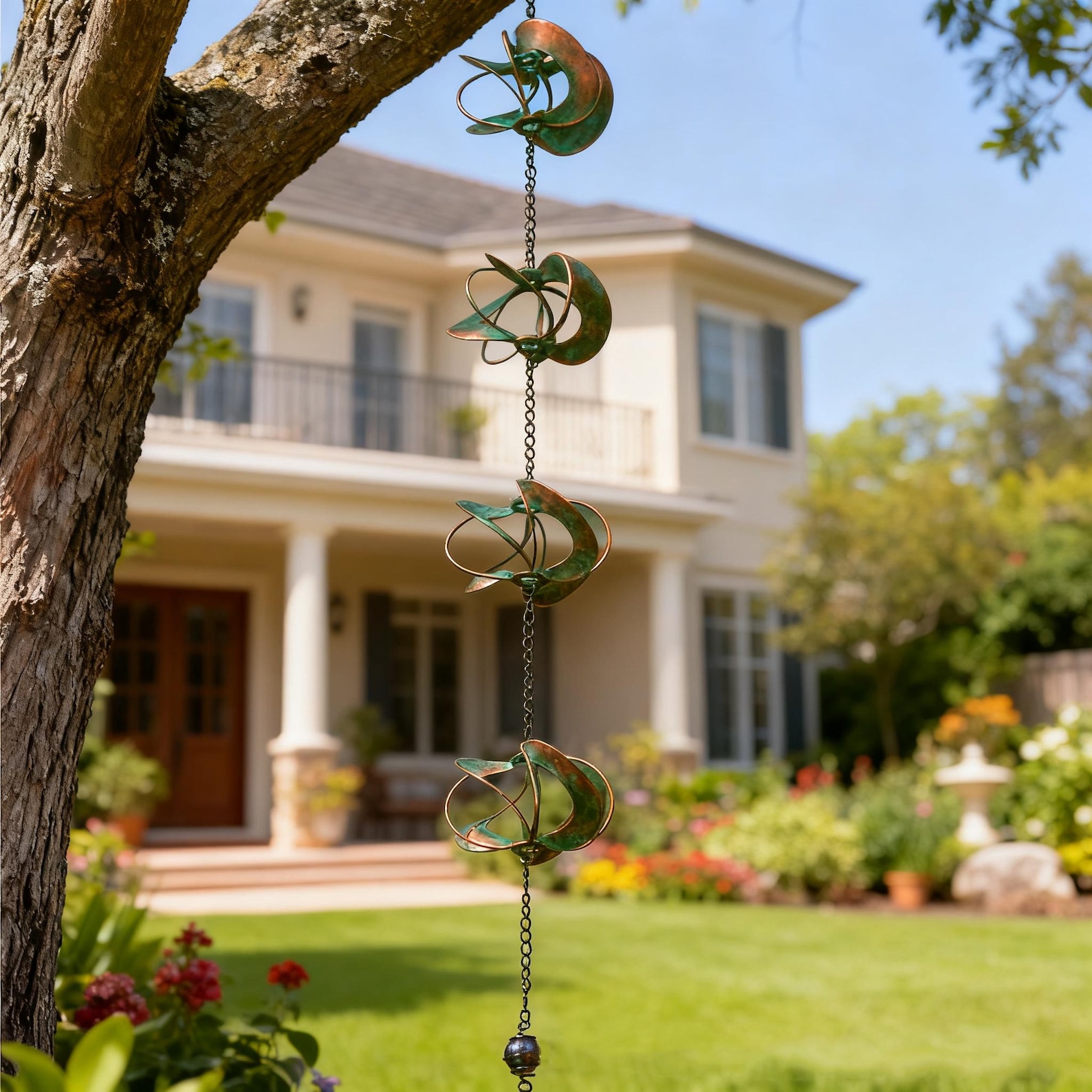 Custom Rotating Rain Chain for Gutters – Antique Copper Downspout ...