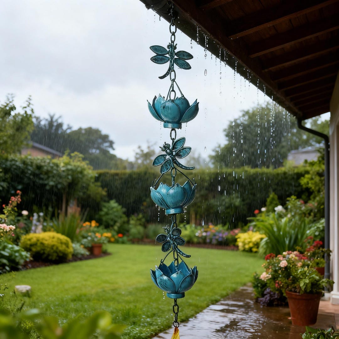 Custom Dragonfly Lotus Rain Chain for Decorative Outdoor Metal Zen ...