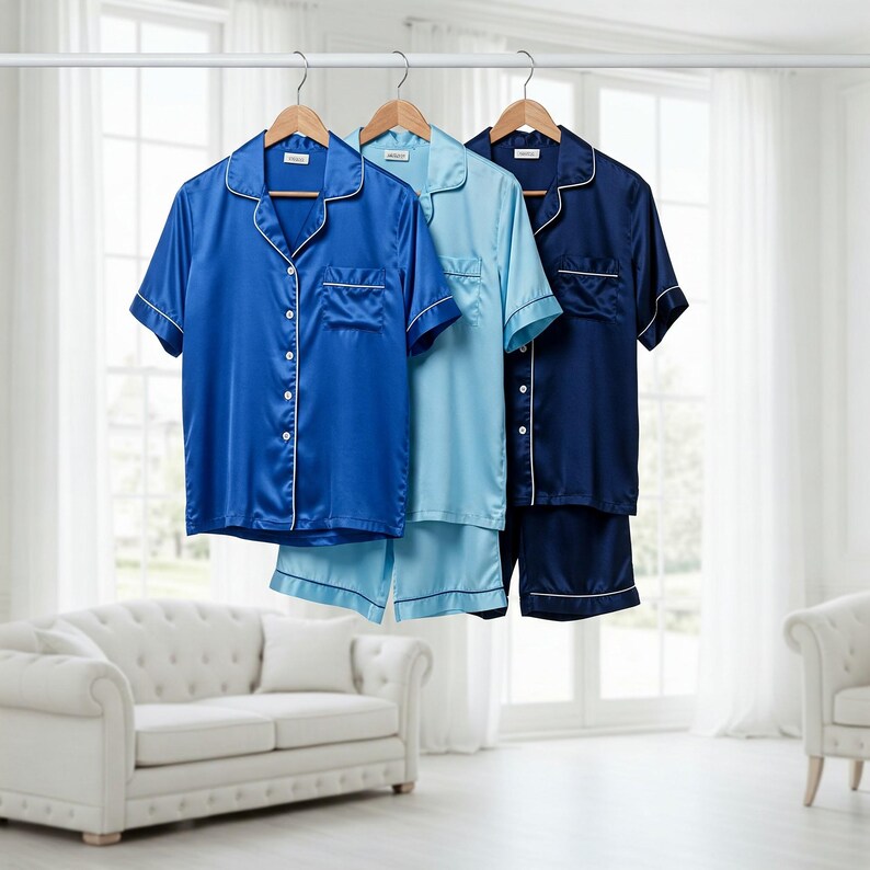 Blue Satin Pajama Set, Bridesmaid Bridal Party Pjs - Etsy Australia