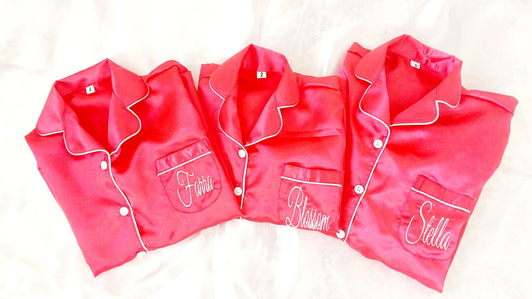 Satin Pj Set Flower Girl Pjamas Monogrammed Gift Flower Girl Pjs Kids ...