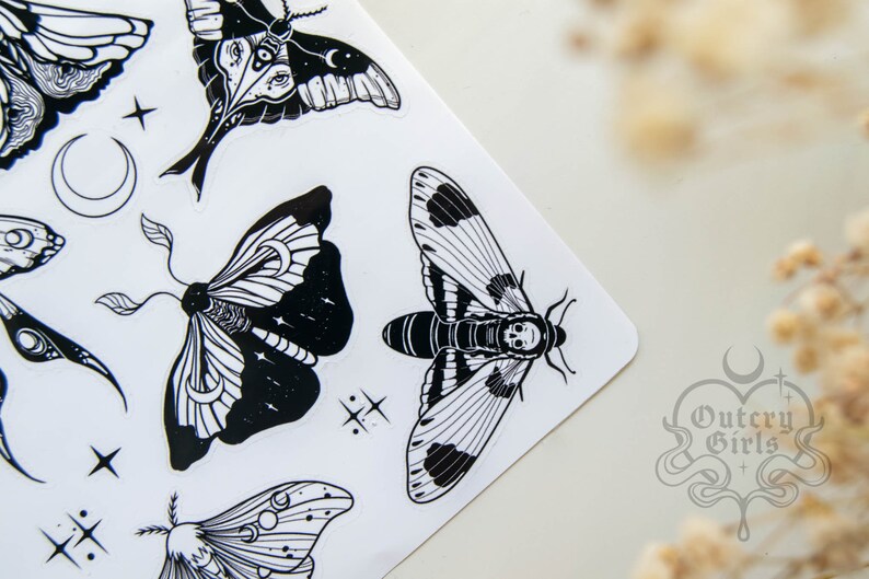 Moth Sticker Sheet // Waterproof Sticker Sheet, Spooky Stickers, Bullet ...