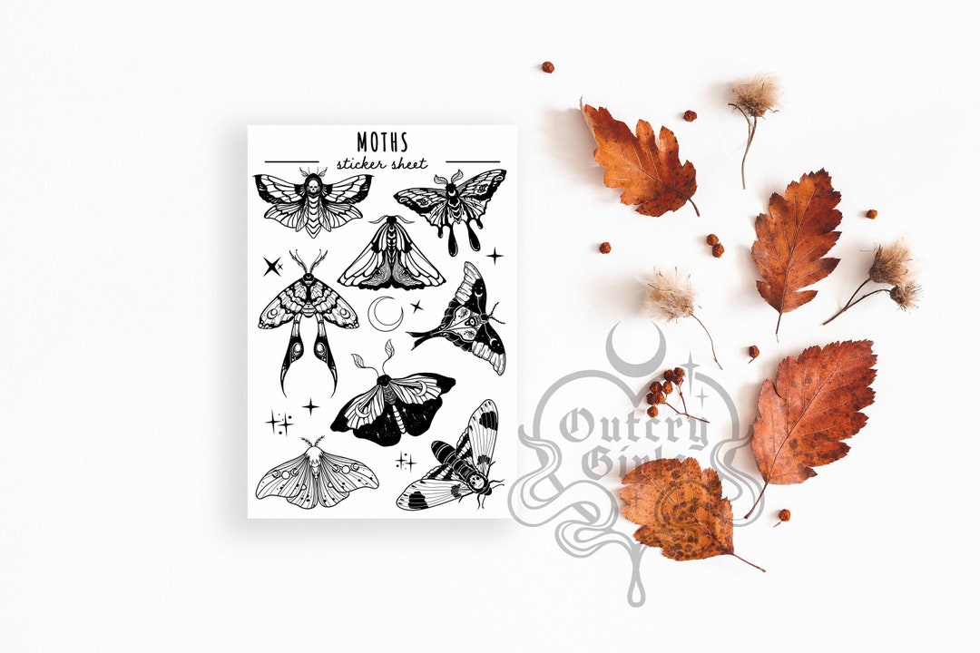 Moth Sticker Sheet // Waterproof Sticker Sheet, Spooky Stickers, Bullet ...