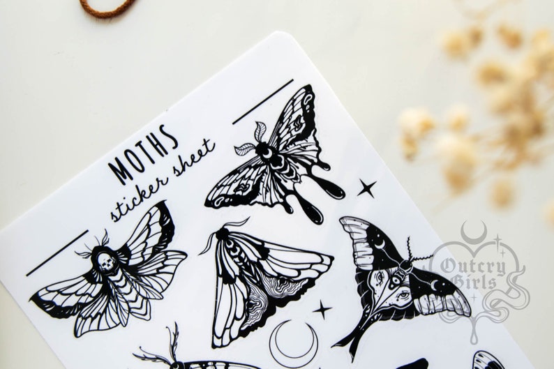 Moth Sticker Sheet // Waterproof Sticker Sheet, Spooky Stickers, Bullet ...