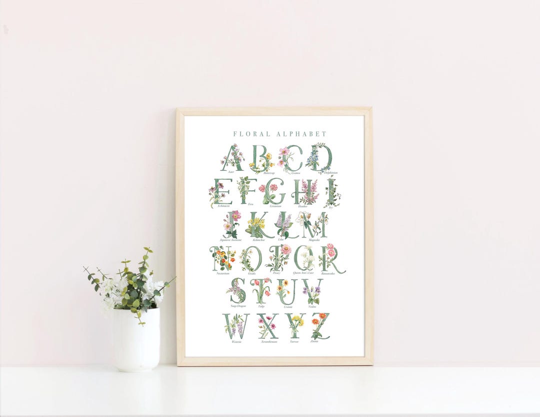 Floral Alphabet Poster, Floral Watercolor Alphabet, Nursery Alphabet ...