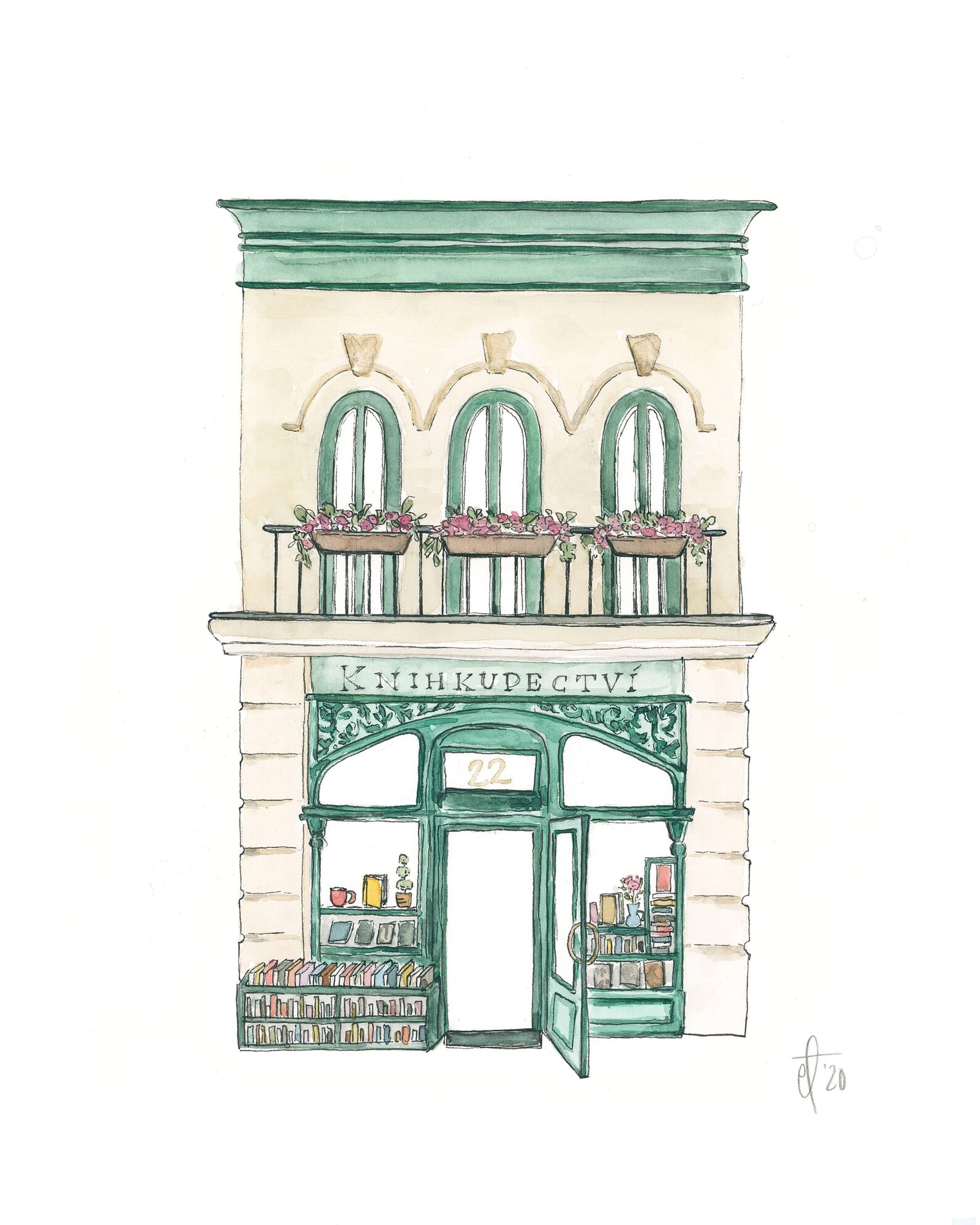Set of Three Storefront Prints Including Bookstore, Flower-shop and ...