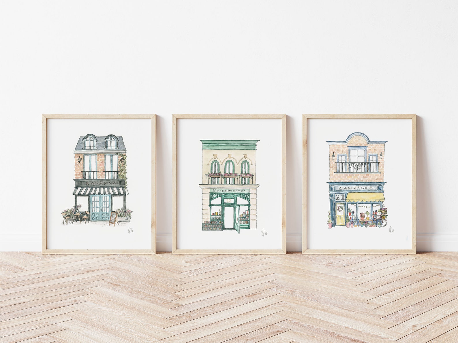 Set of Three Storefront Prints Including Bookstore, Flower-shop and ...