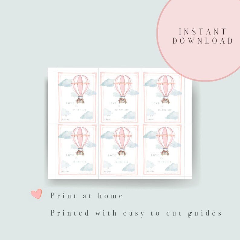 Printable Hot Air Balloon Valentine, Printable Class Valentines ...