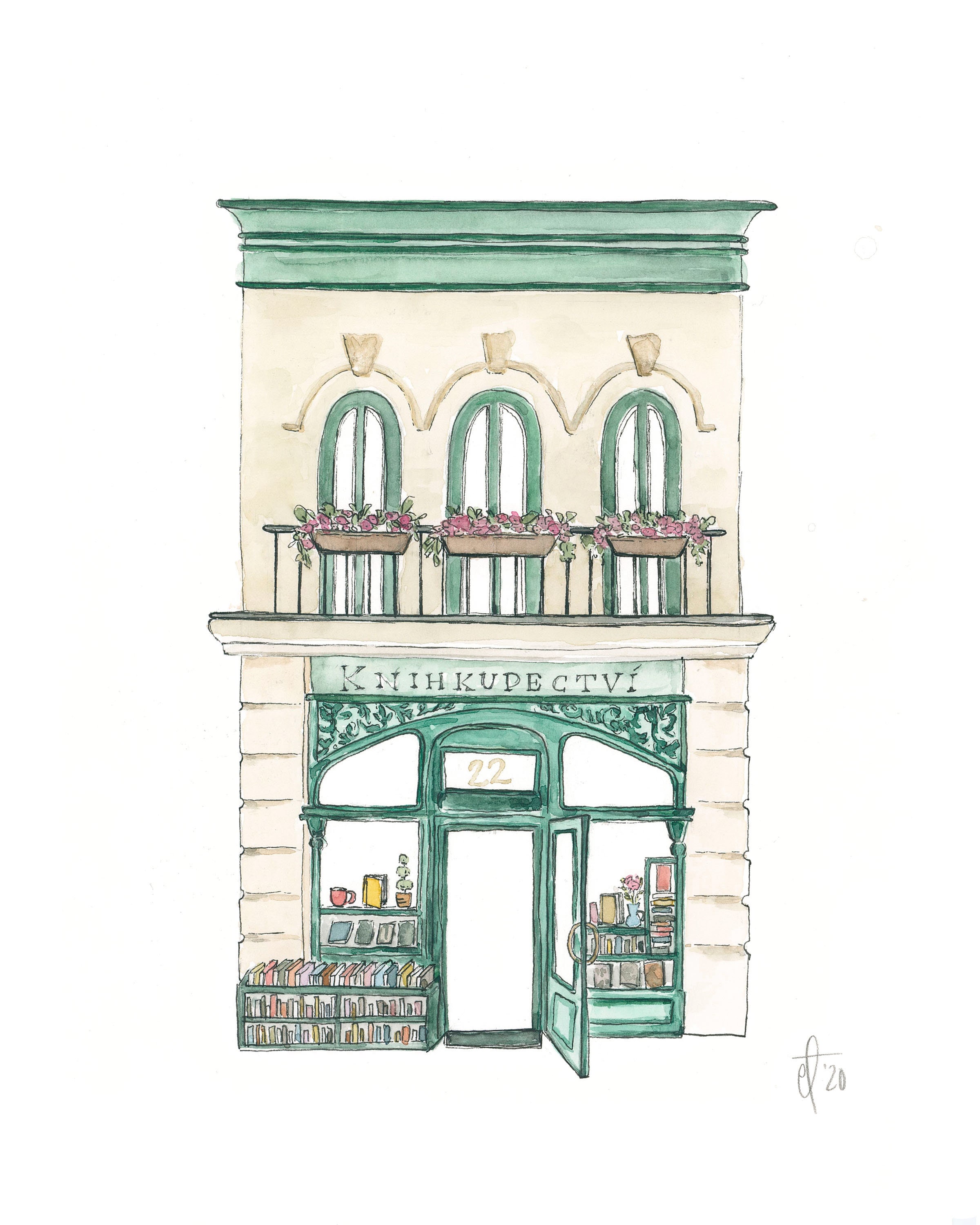 Aquarell Druck, Aquarell Druck, Aquarell Druck, Aquarell Druck, Vintage Ladenfront, Vintage Shop ...