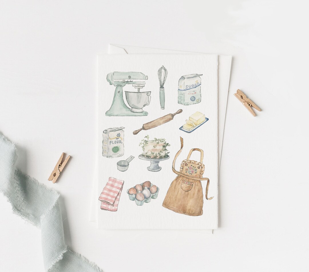 Card for Baker, Bakery Card, Cooking Card, Hand Painted Card, Pretty ...