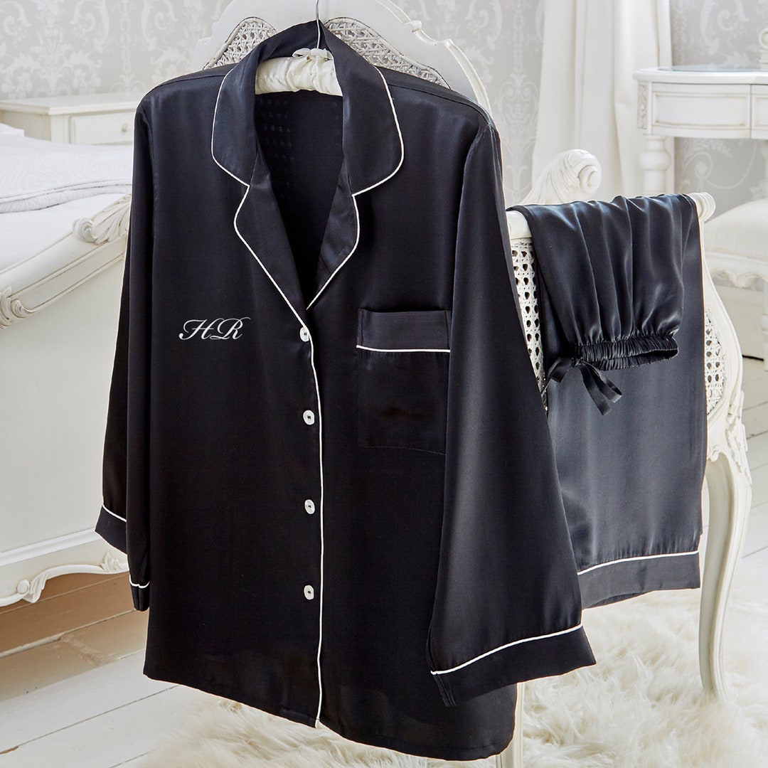 Personalised Black Silky Satin Pyjamas - Etsy