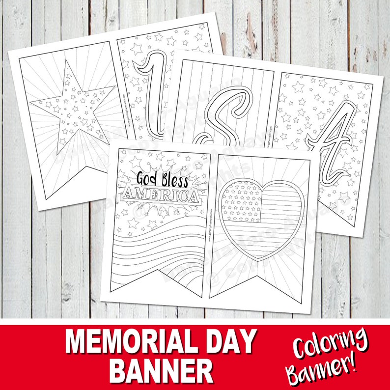 AMERICA MEMORIAL Coloring Banner Party Item Digital File, Farm Style ...