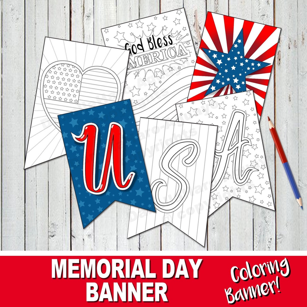 AMERICA MEMORIAL Coloring Banner Party Item Digital File, Farm Style ...