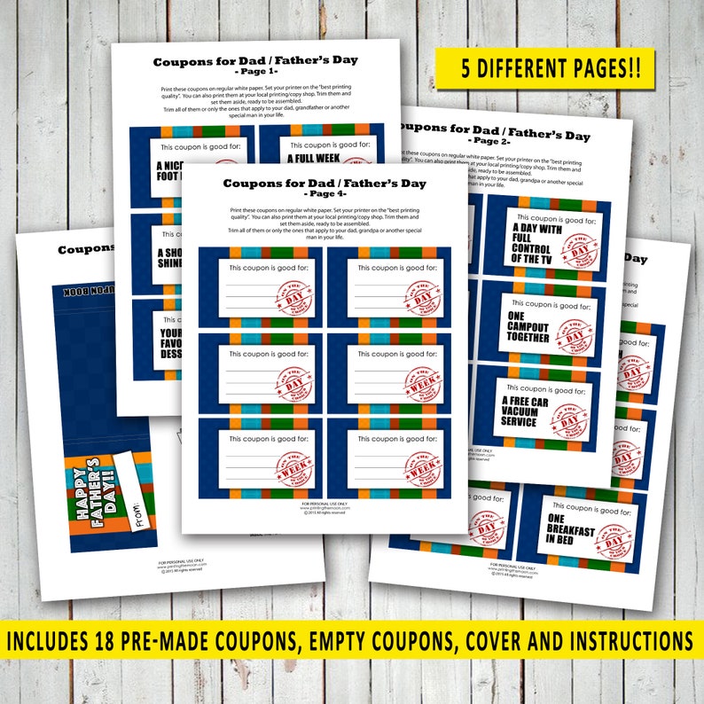 DIY Father's Day Coupon Book: Printable Gift -instant Download -PDF ...