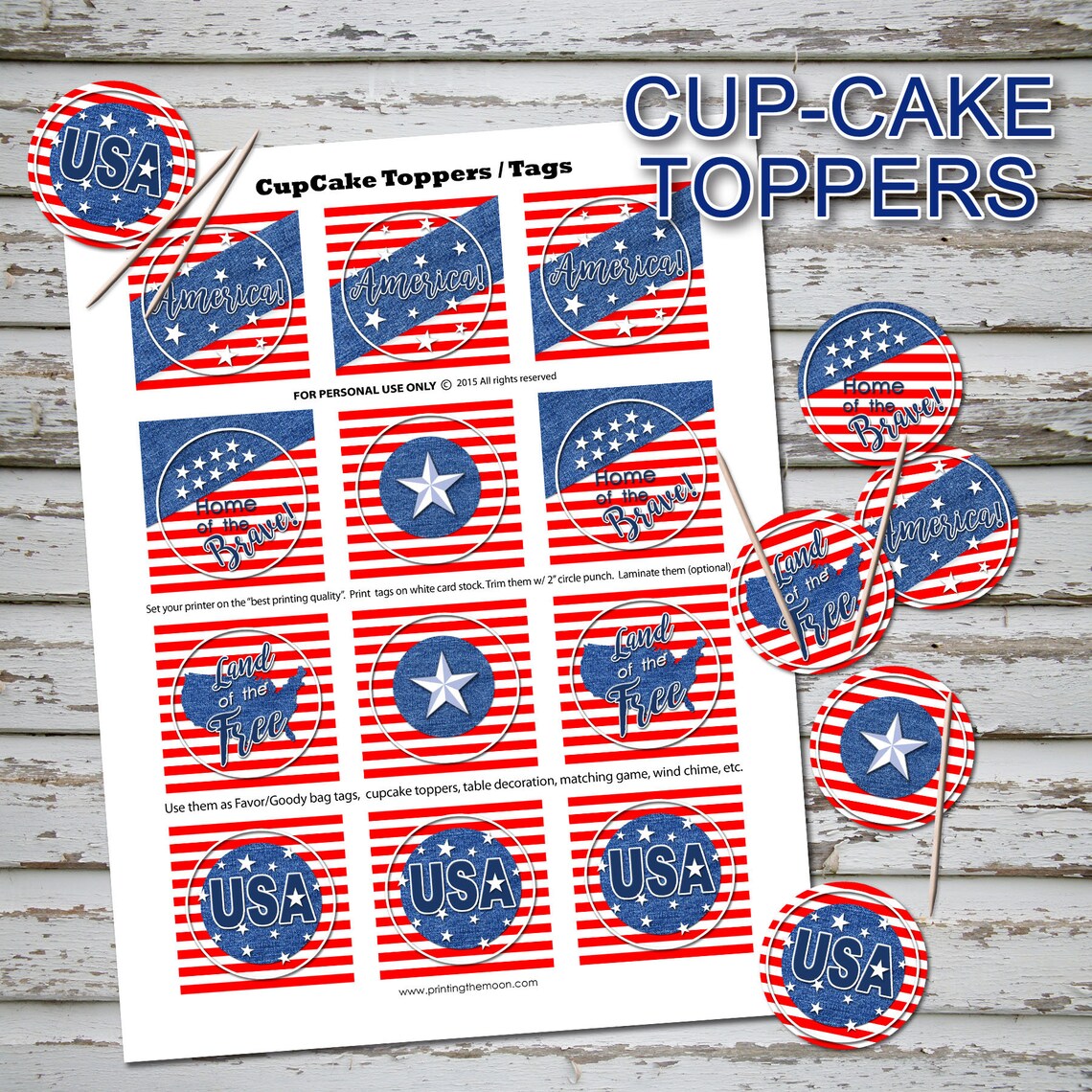 AMERICA CUPCAKES TOPPERS Party Item Digital File Farm - Etsy