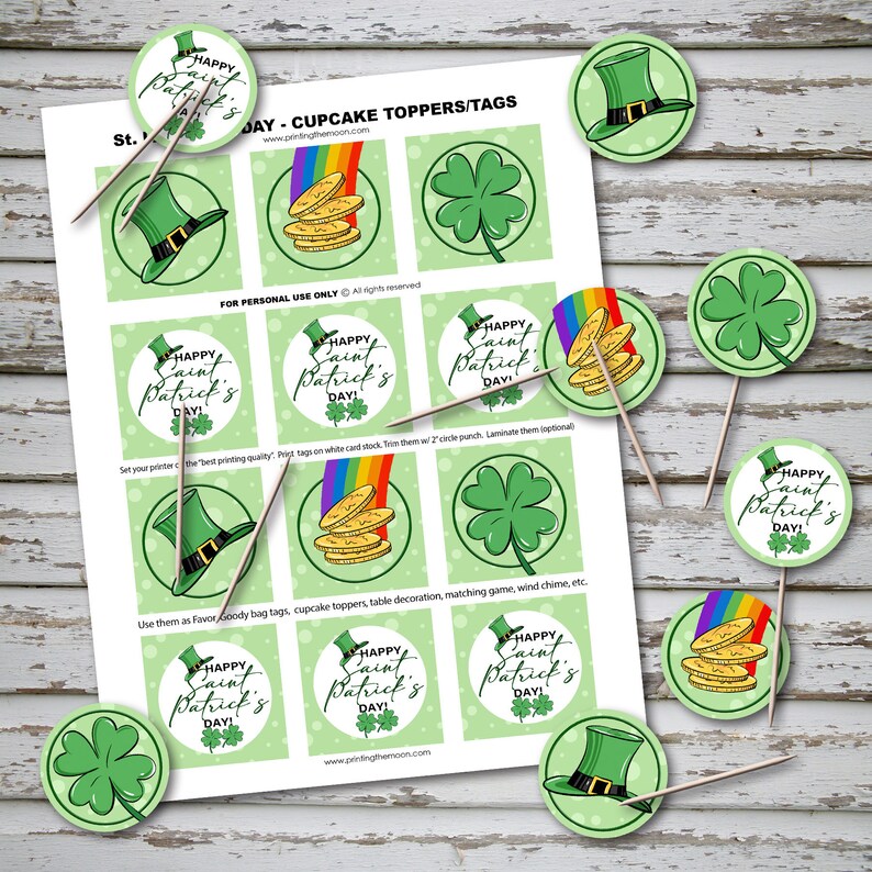 ST PATRICK'S Day Cupcake Toppers Happy St.patrick's Day School Party ...