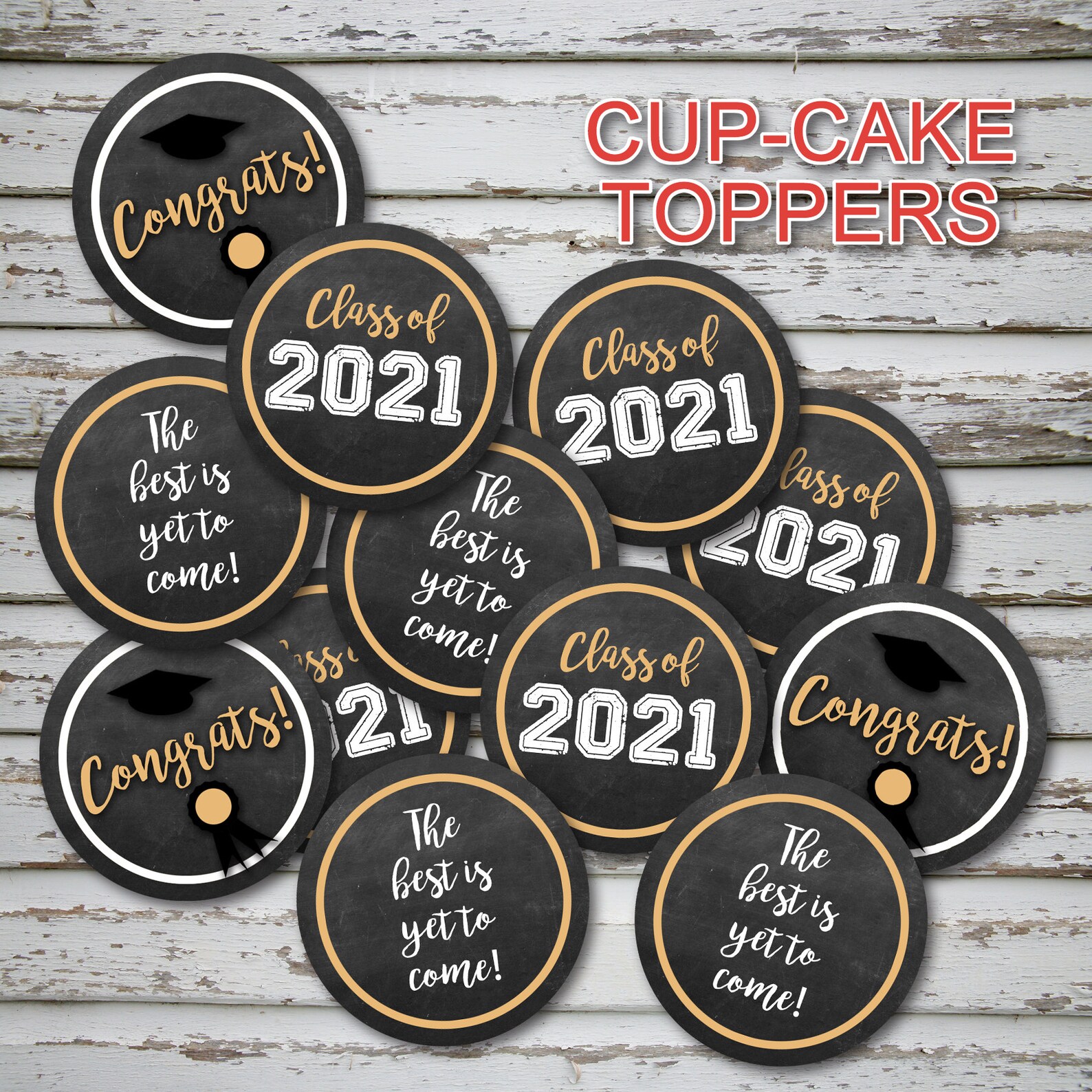 GRADUATION CUPCAKES TOPPERS Party item Digital file | Etsy