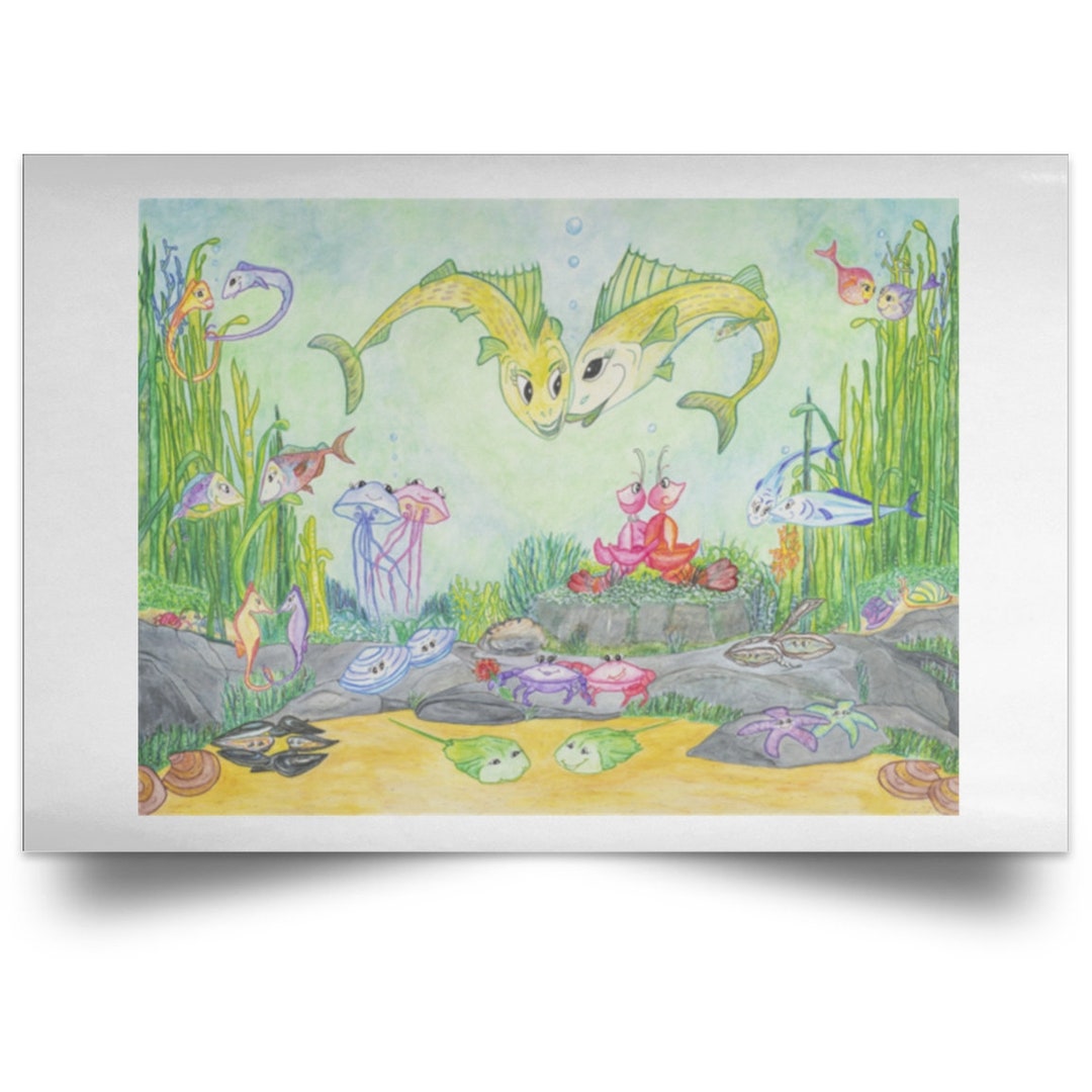 Whimsical Fish Print of Sweet New England Sea Life - Etsy