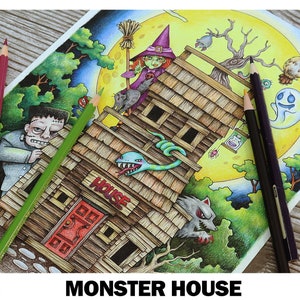 Monster House Coloring Page downloadable Digital Copy for Adult. Pdf ...